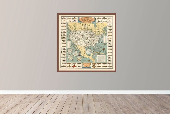 Old Map of Big Game Fish Map of Pictorial Vintage Map - Etsy