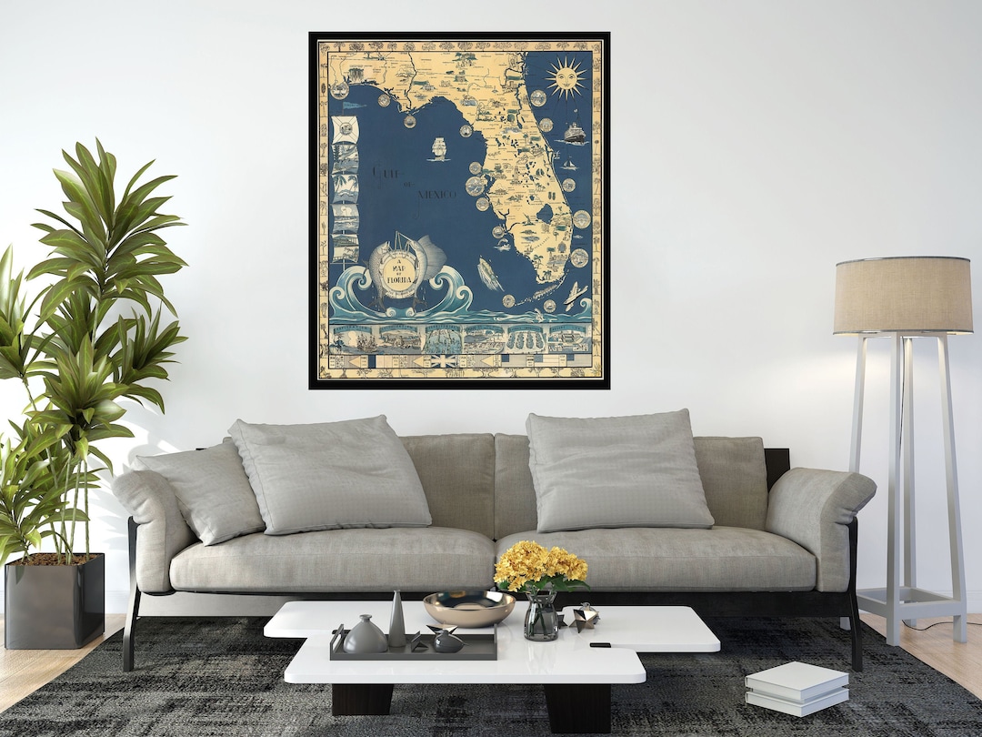 Old Map of Florida, Vintage Map Poster, Vintage Pictorial Map, Vintage ...