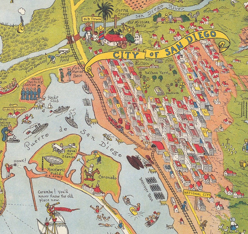 Old Map of San Diego Vintage Map Poster Vintage Pictorial - Etsy