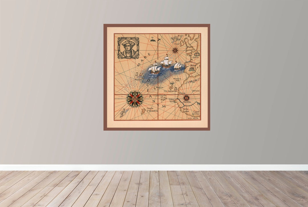 Old Map of Christopher Columbus, Vintage Pictorial Poster, Vintage Map ...