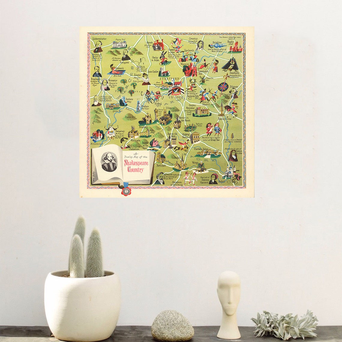 Old Map of Shakespeare Country, Vintage Pictorial Map Poster, Poster ...