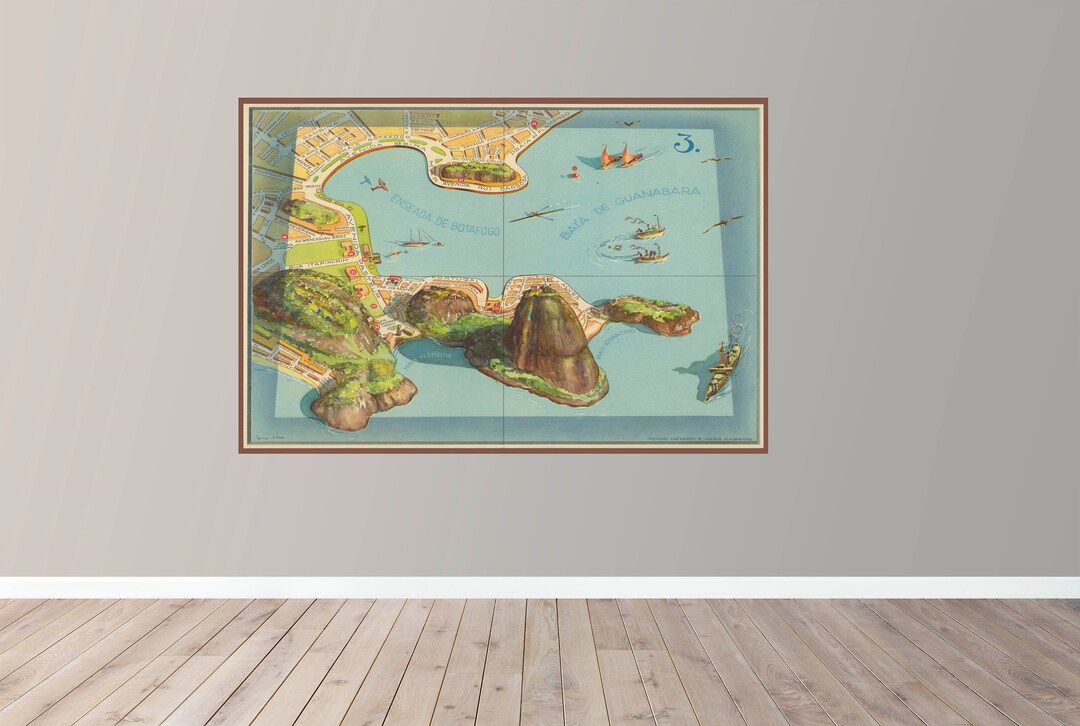 Old Map of Brazil, Map of Botafogo Beach, Vintage Pictorial Map,vintage ...