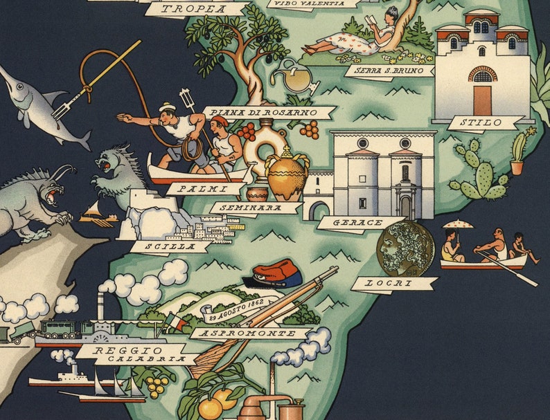 Old Map of Calabria Map of Italy Vintage Map Poster Vintage - Etsy