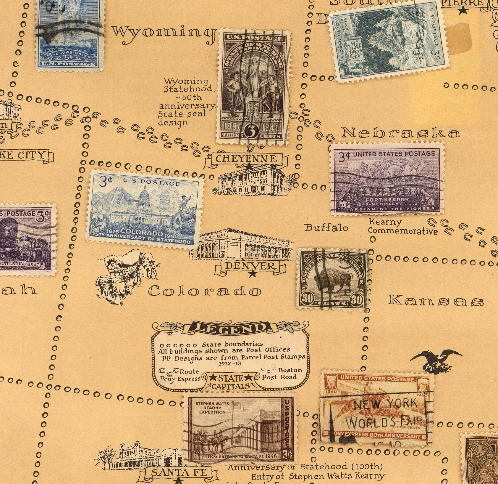 Stamp Map of the United States Vintage Pictorial Mapvintage - Etsy