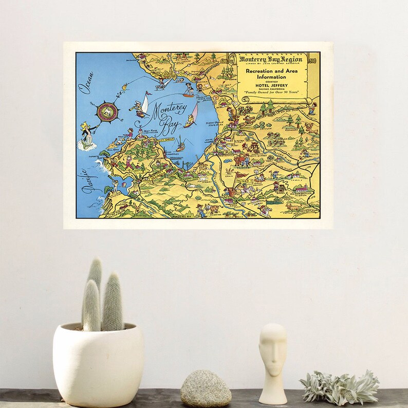 Old Map of Monterey Bayvintage Map Postervintage Pictorial - Etsy
