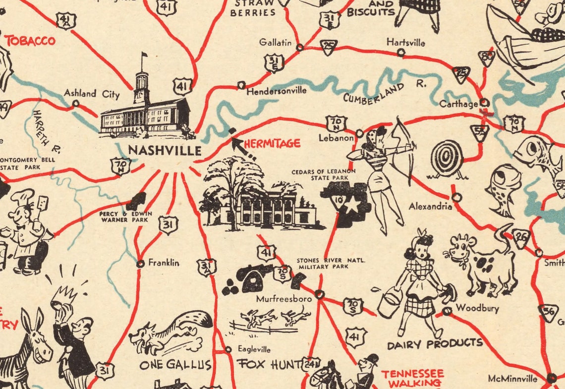 Old Map of Tennessee Vintage Pictorial Map Vintage Map | Etsy