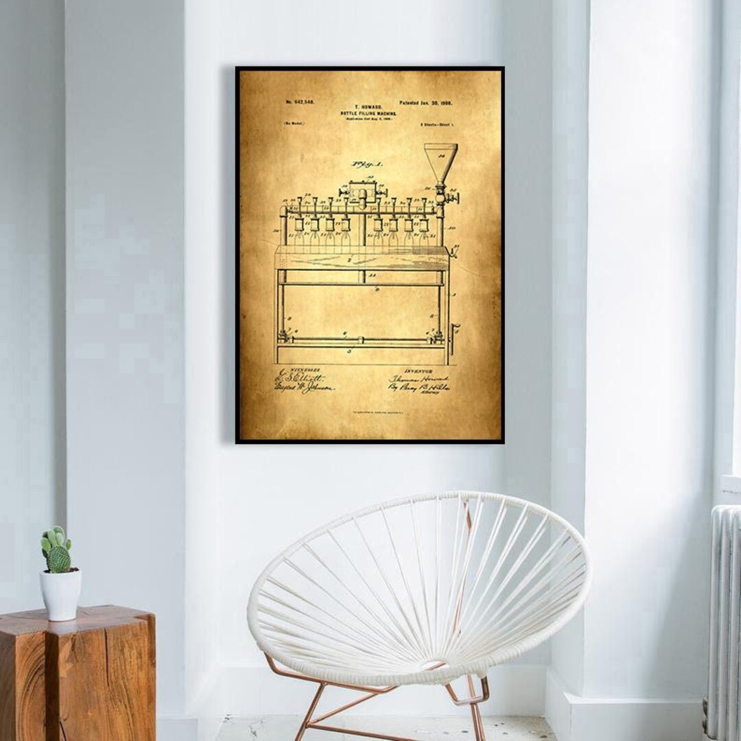 Bottle Filling Machine Patent Print, Vintage Patent Poster, Framed Art ...