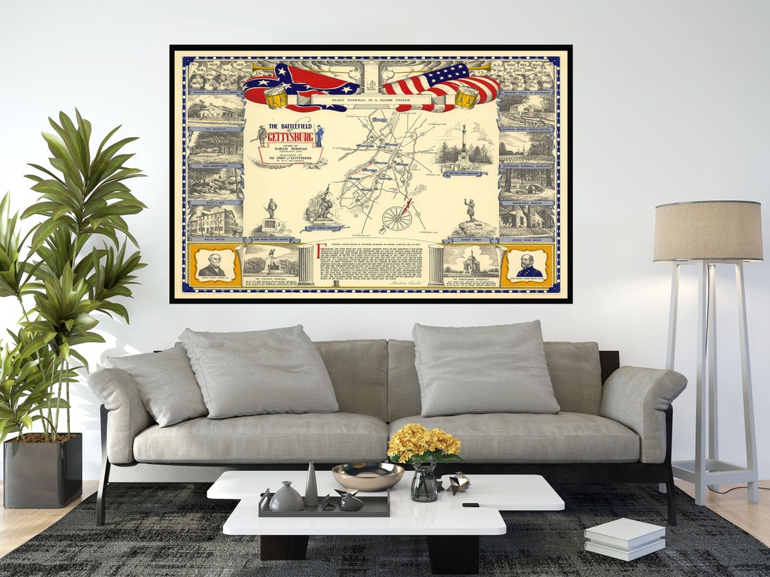 Old Map of Gettysburg, Vintage Map Poster, Vintage Pictorial Map ...
