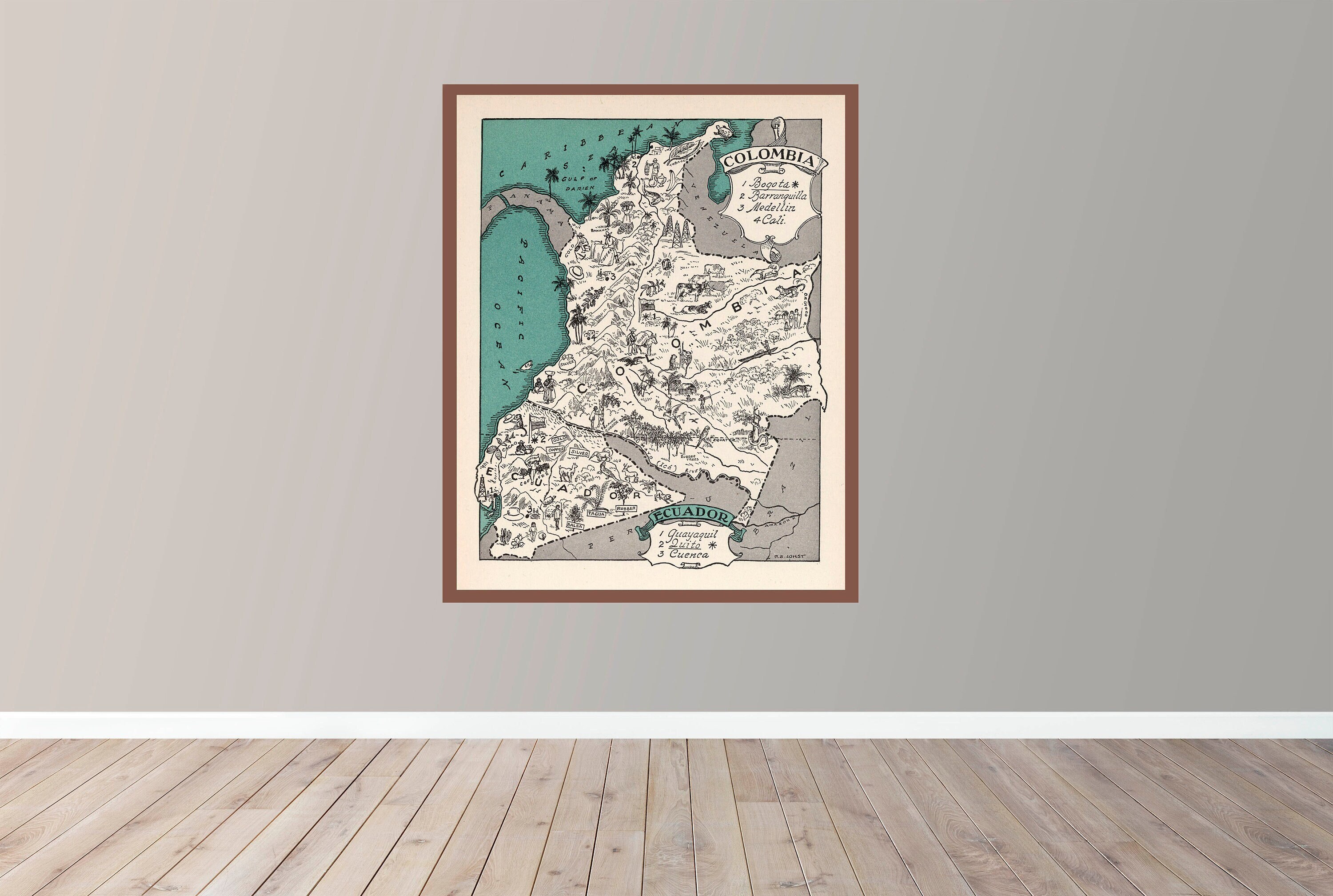 Old Map of Colombia Vintage Map Poster Vintage Pictorial - Etsy