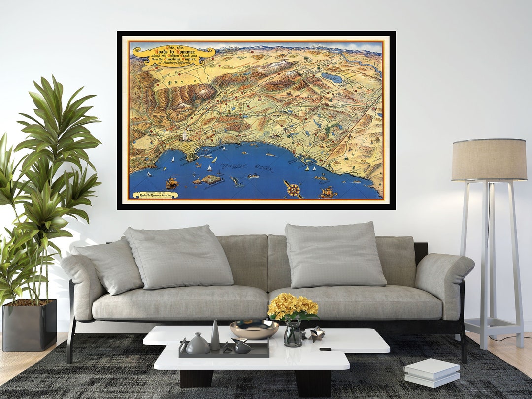 Old Map of Southern California, Vintage Pictorial Map Posters,vintage ...
