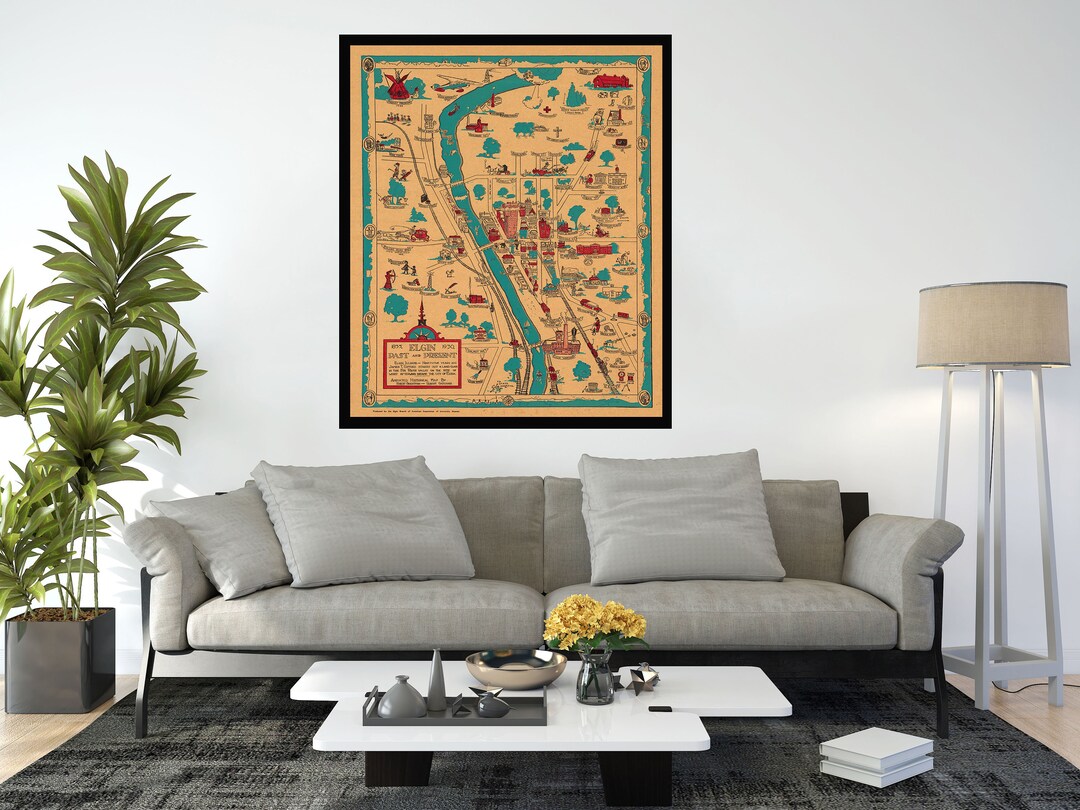 Old Map of Elgin, Illinois, 28x40 Inç,vintage Pictorial Map,vintage Map ...