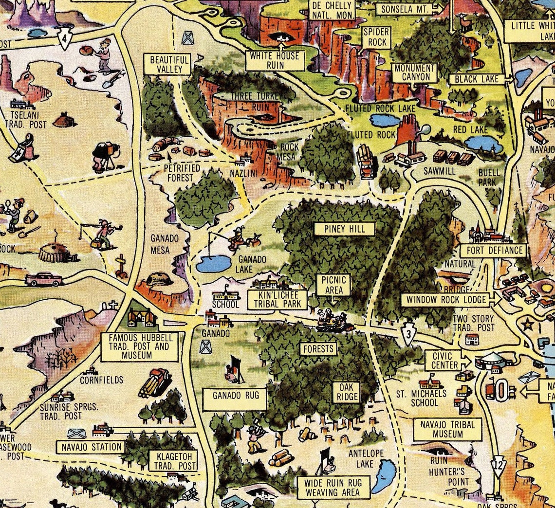 Old Map of Navajo Nation Map of America Pictorial Map | Etsy