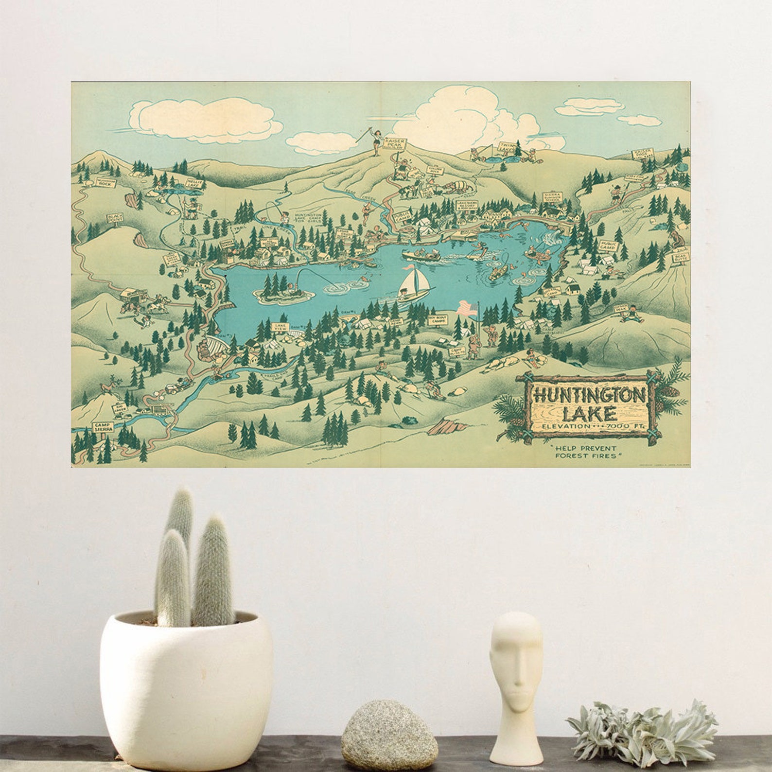 Old Map of Huntington Lake Vintage California Poster Vintage | Etsy