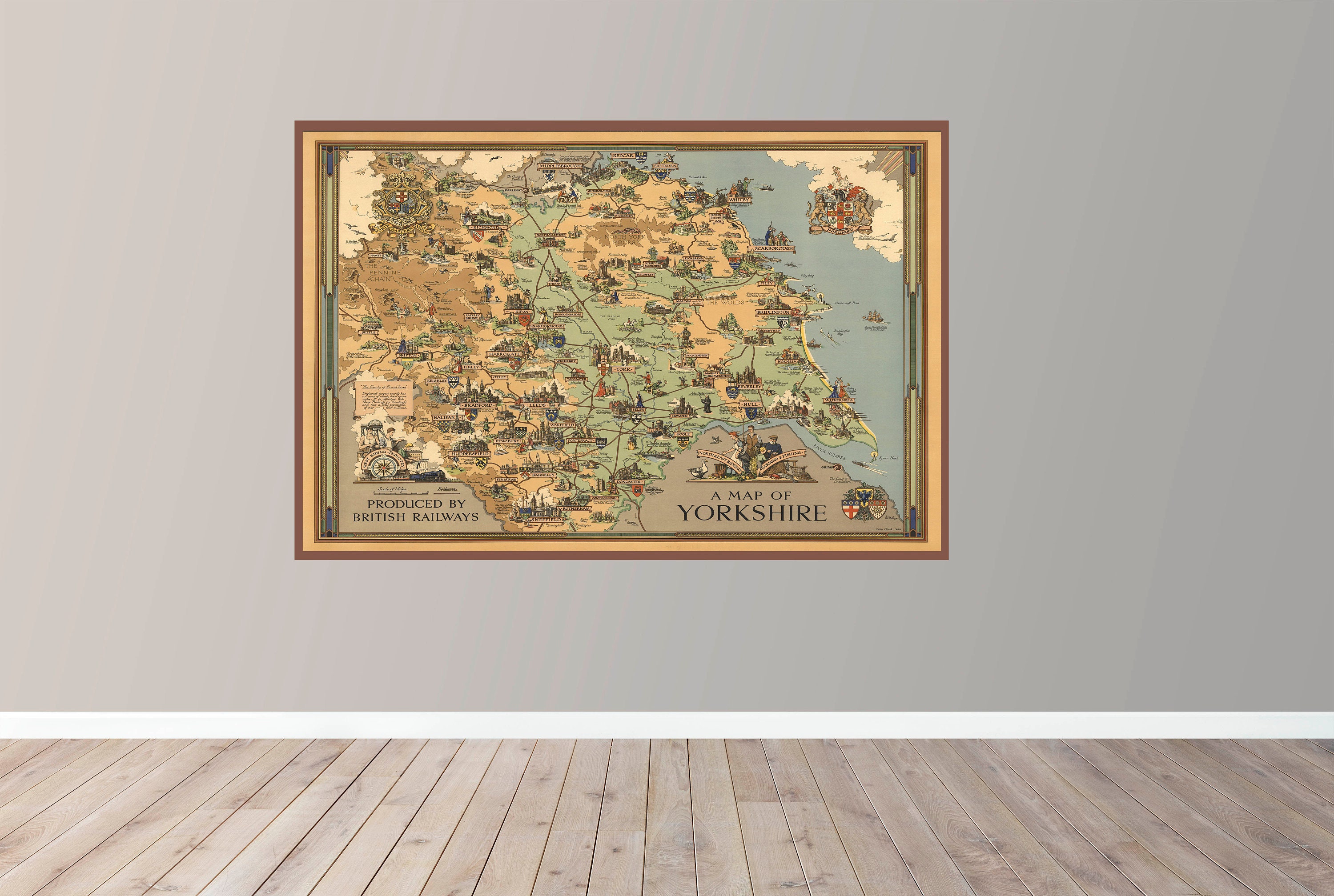 Old Map of Yorkshire Vintage Map Poster Vintage Pictorial - Etsy