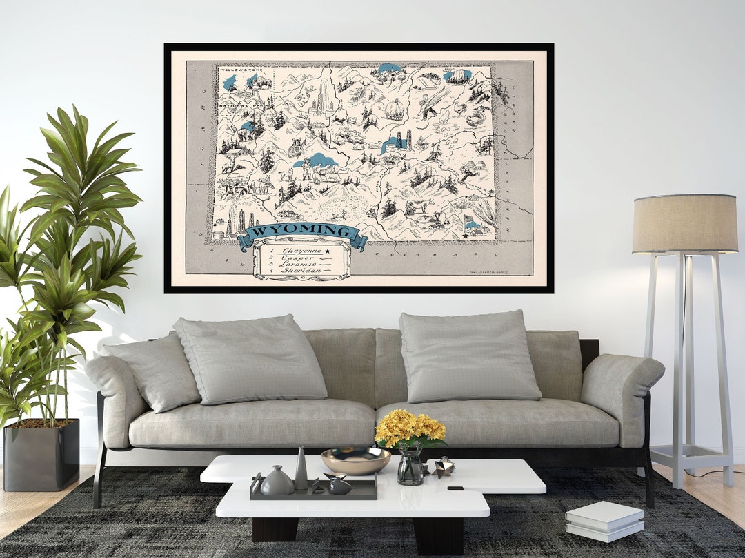 Old Map of Wyoming, Vintage Map Poster,vintage Pictorial Map Poster,map ...