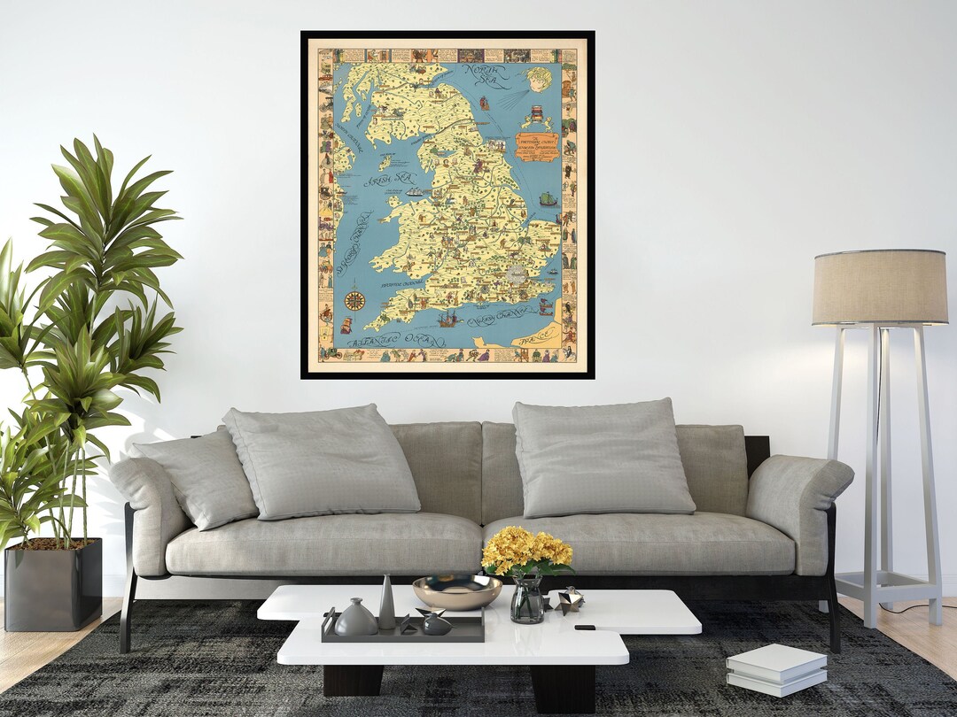 Old Map of English Literature, Vintage Pictorial Map, Vintage Map Art ...