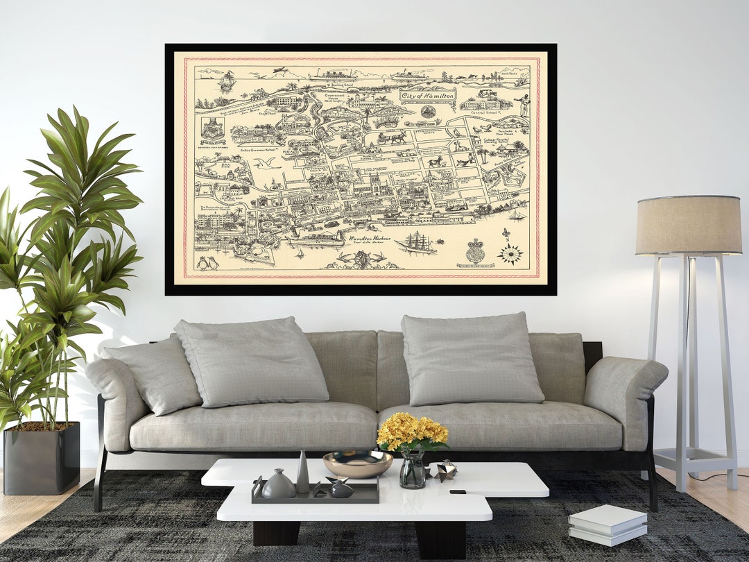 Old Map City of Hamilton,vintage Map Poster,vintage Pictorial Map ...