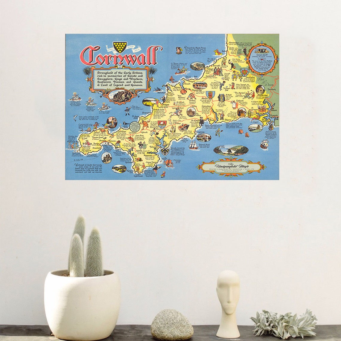 Vintage Cornwall Map Poster, Pictorial Art Print - Etsy