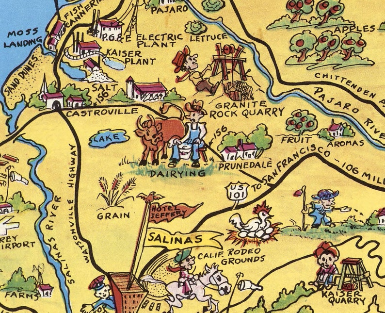 Old Map of Monterey Bayvintage Map Postervintage Pictorial - Etsy