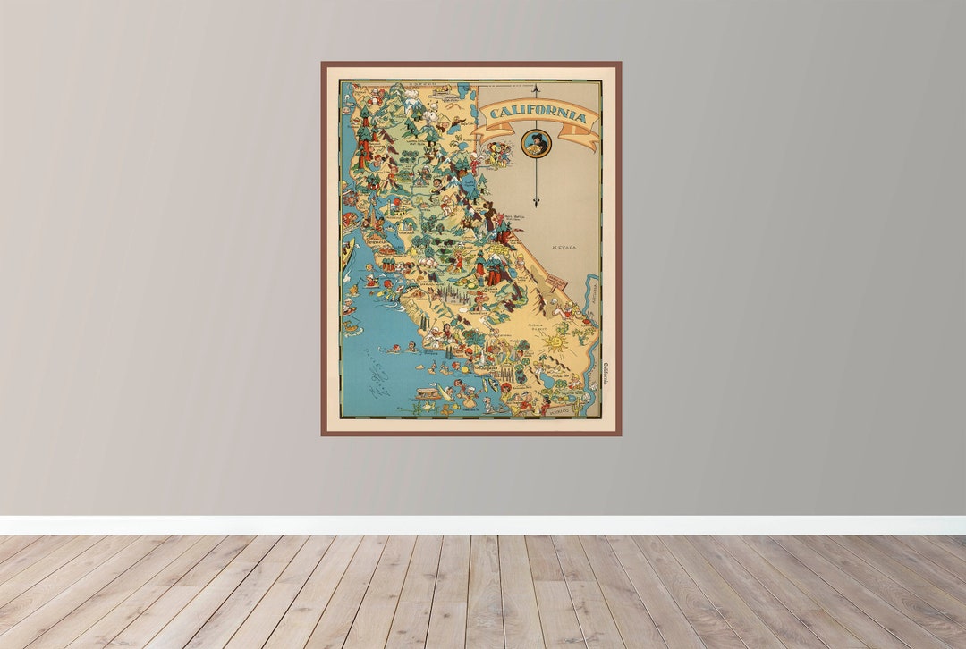 Old Map of California, Vintage Pictorial Map, Vintage Map Poster ...