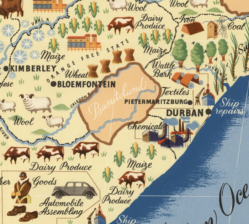 Old Map of South Africa Vintage Pictorial Map Posters | Etsy