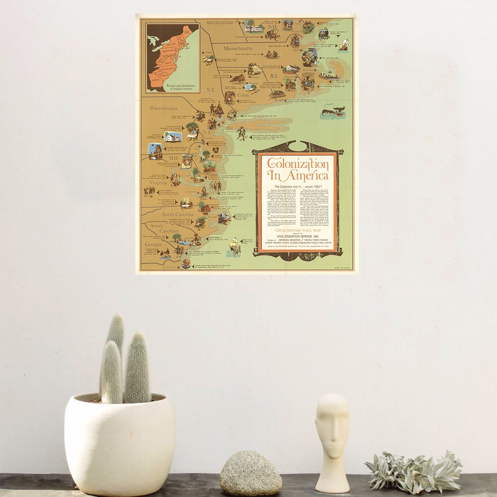 Mapa antiguo de colonización en América cartel de mapa - Etsy México