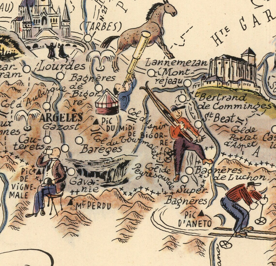 Old Map of Pyrenees France Vintage Pictorial Map - Etsy