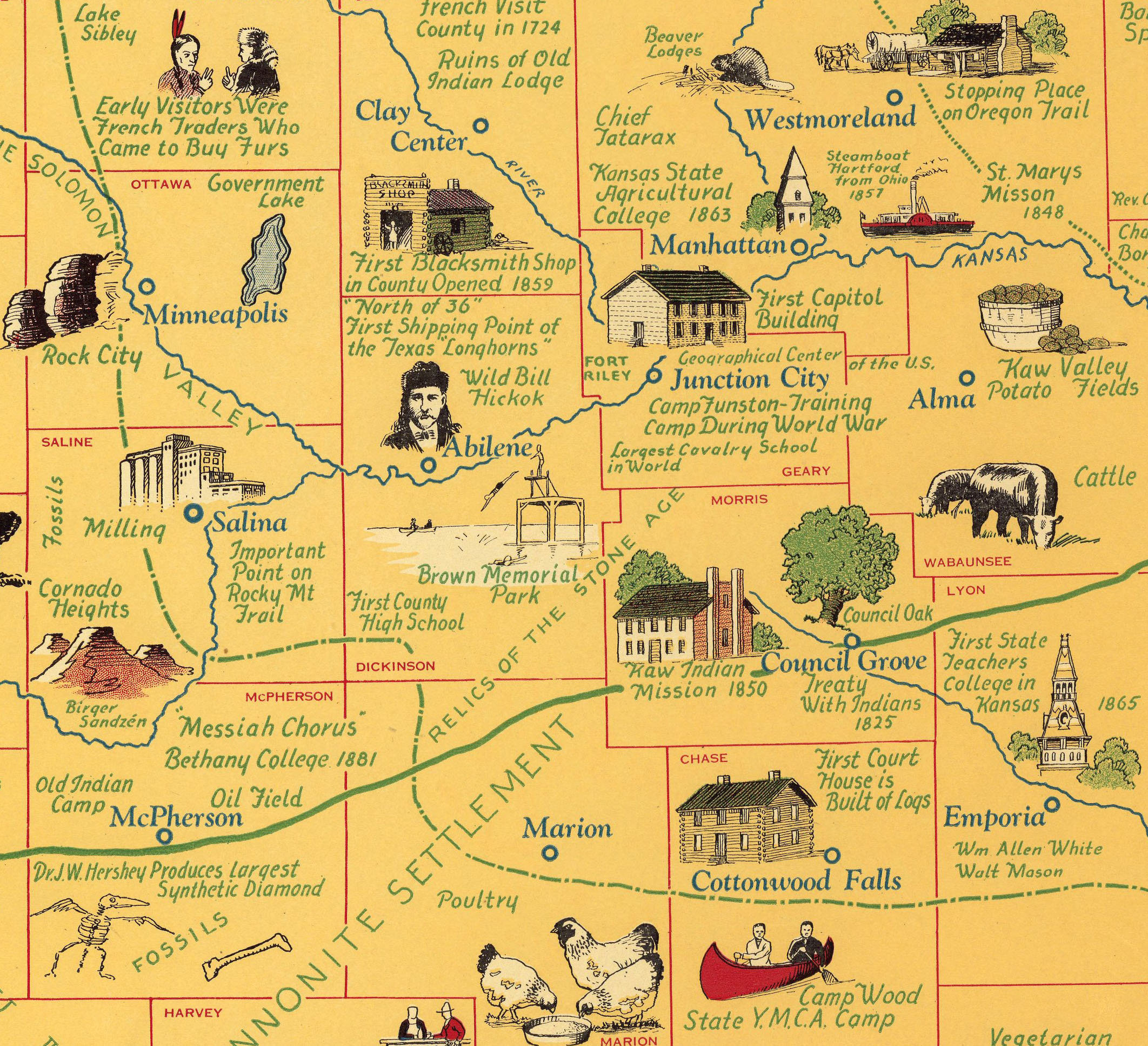 Old Map of Kansas Vintage Pictorial Map Postervintage Map | Etsy