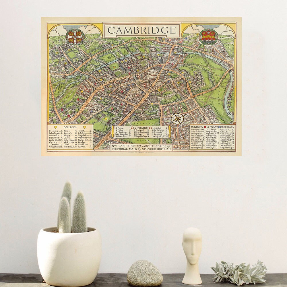 Old Map of Cambridge, Vintage Map Poster, Vintage Pictorial Map,vintage ...