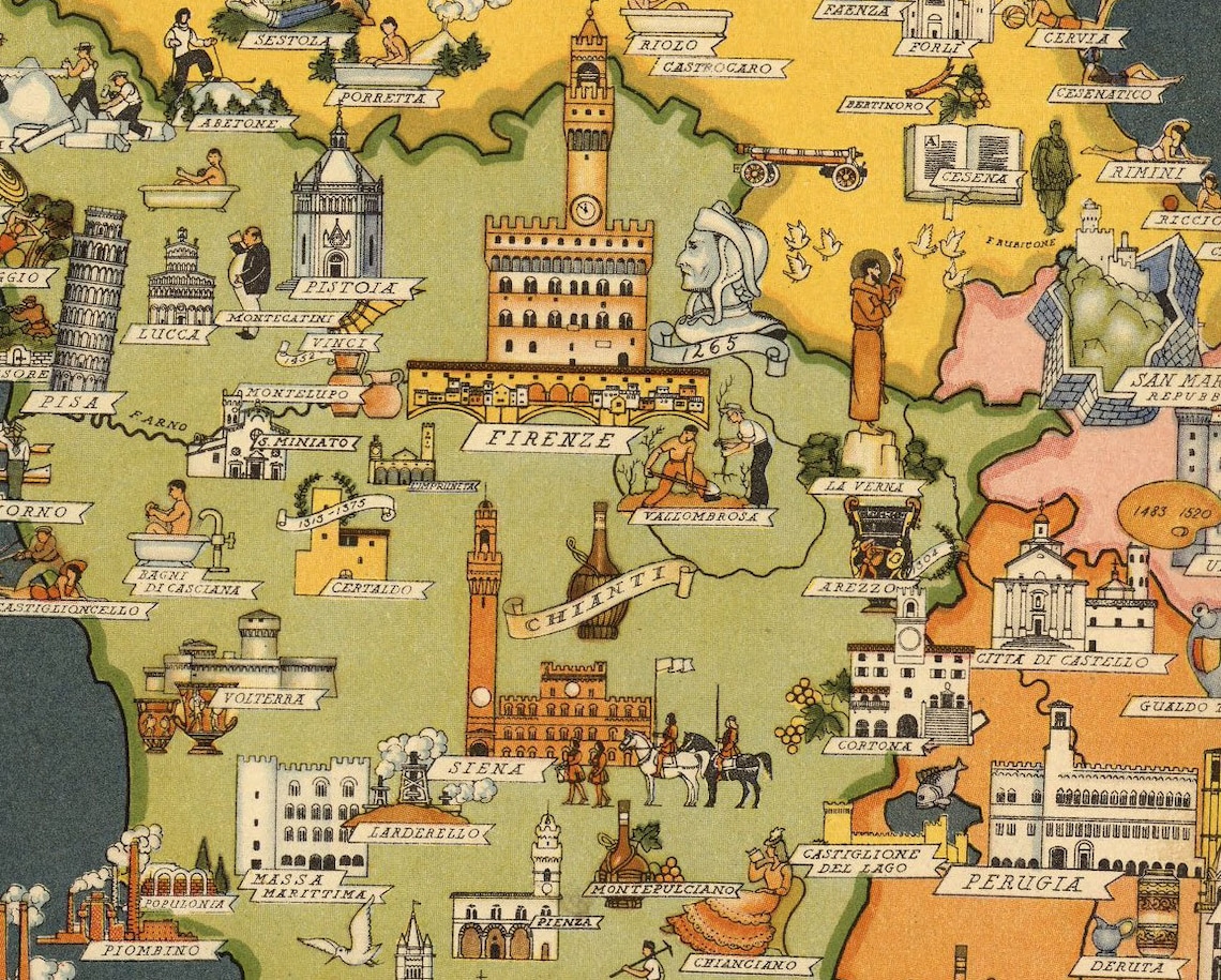 Old Map of Italy Vintage Map Poster Vintage Pictorial Map - Etsy