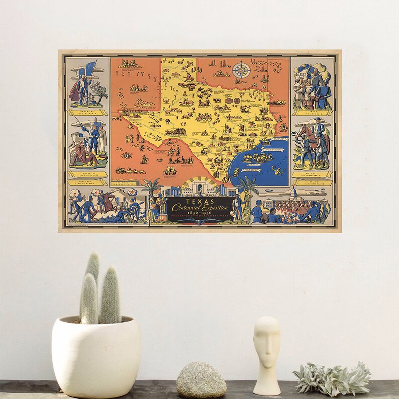 Old Map of Texas Old Map of Mexico Vintage Map Poster - Etsy