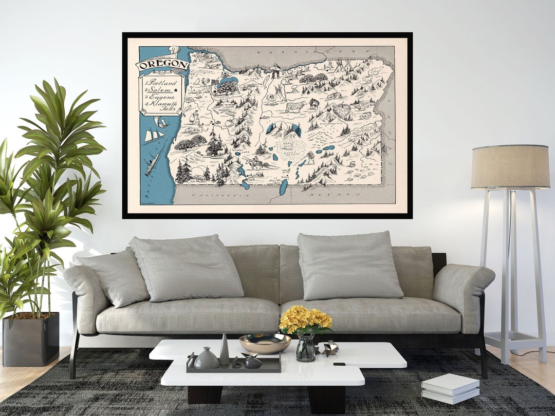 Old Map of Oregon, Vintage Map Poster,vintage Pictorial Map Poster,map ...