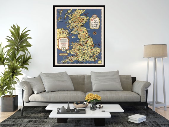 Old Map of England Vintage Pictorial Map Postervintage | Etsy