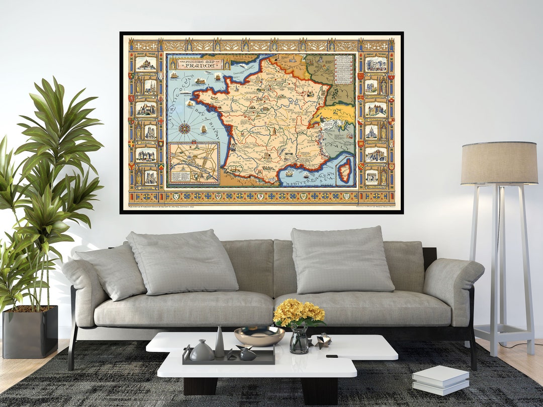 Old Map of France, Vintage Map Poster, Vintage Pictorial Map, Poster ...