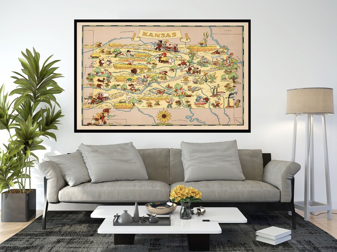 Old Map of Kansas, Vintage Pictorial Map,vintage Map Poster,vintage Map ...