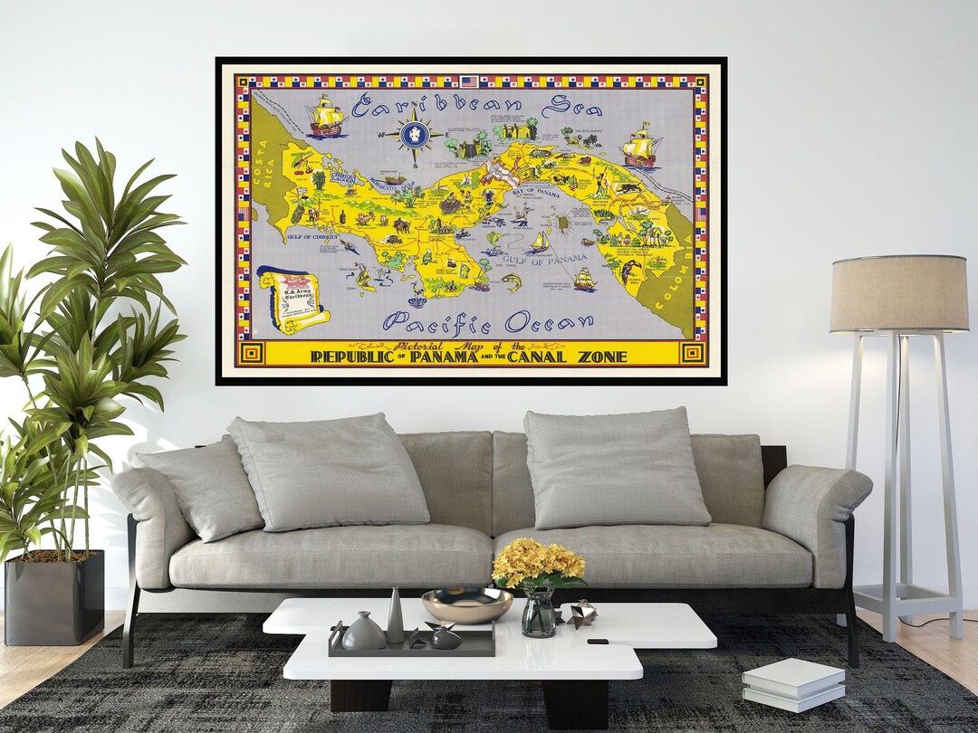 Old Map of Republic of Panama,pictorial Map Poster, Vintage Map Art ...