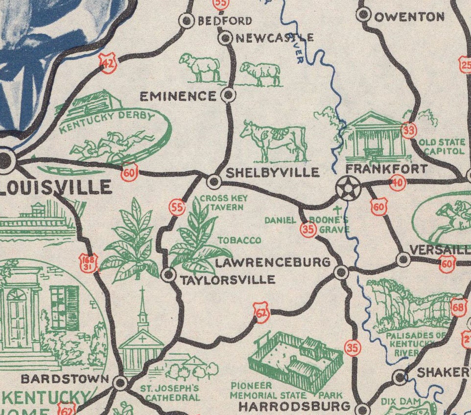 Old Map of Kentucky Vintage Pictorial Mapvintage Map - Etsy