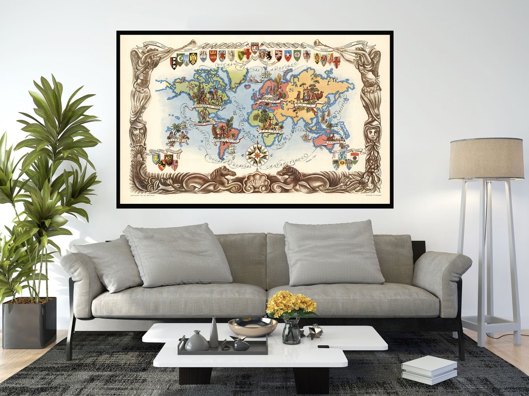 Old Map of World, Vintage Pictorial Map Poster,vintage Map Art,poster ...