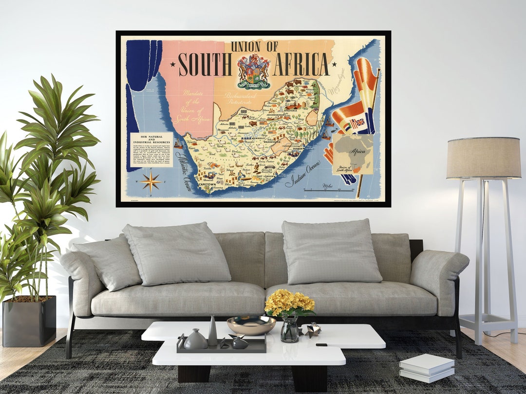 Old Map of South Africa, Vintage Pictorial Map Posters, Vintage Map Art ...