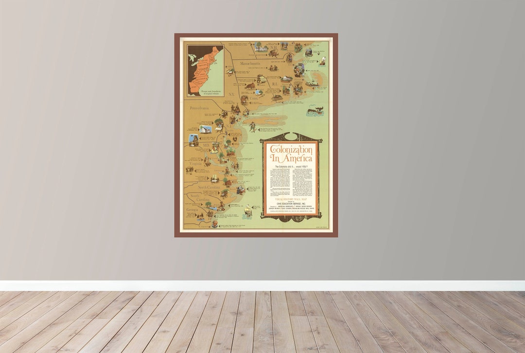 Old Map of Colonization in America, Vintage Map Poster, Vintage ...
