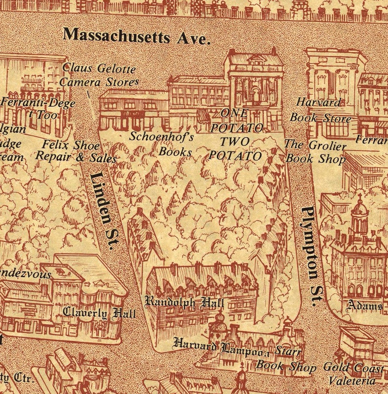 Old Map of Harvard Square Vintage Pictorial Map Poster Map - Etsy