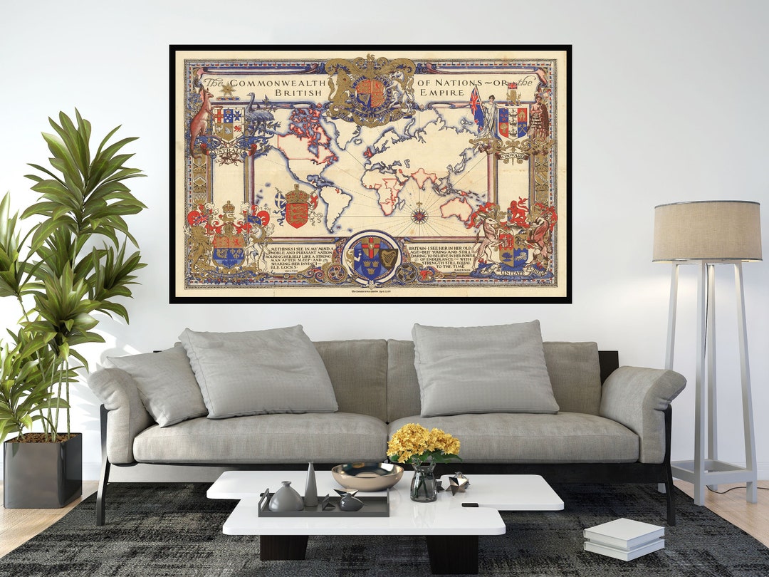 Vintage British Empire Map Poster, Pictorial World Map Canvas Print - Etsy