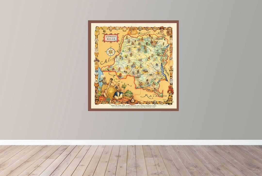 Vintage Congo Belge Map, Pictorial Poster Print, Wall Decor - Etsy