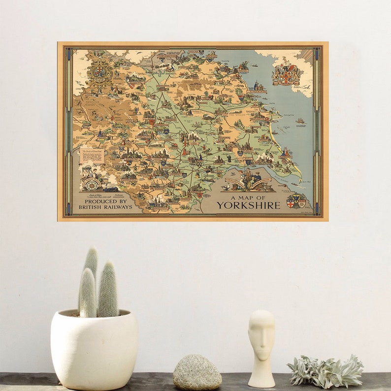Old Map of Yorkshire Vintage Map Poster Vintage Pictorial | Etsy