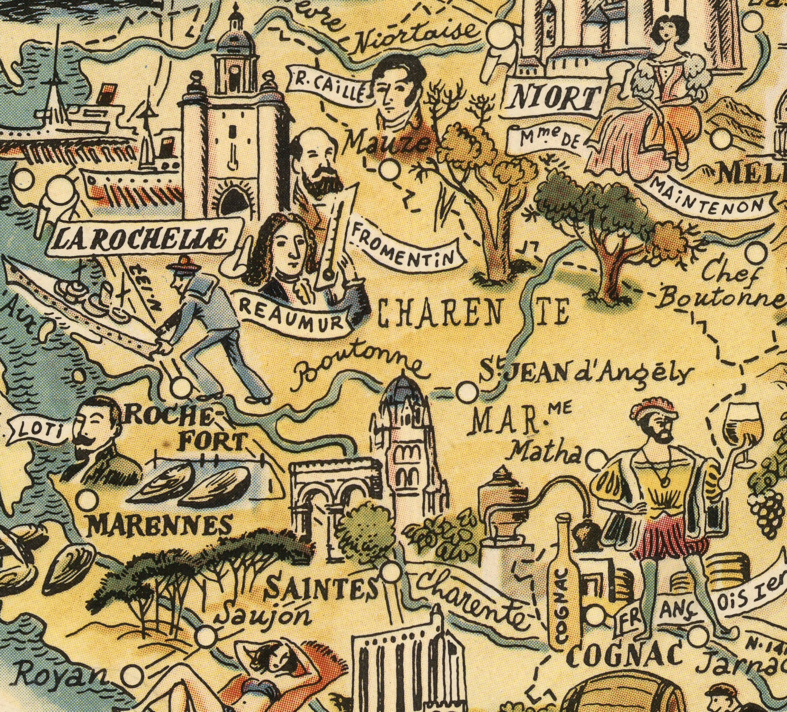 Old Map of Pays D'ouest,france, Vintage Pictorial Map Posters,vintage ...