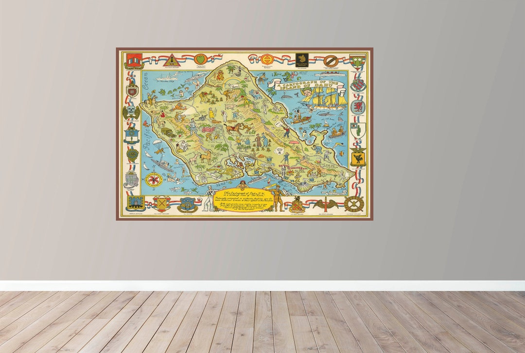 Old Map of Oahu, Cartograph of Oahu, Vintage Pictorial Map, Vintage Map ...