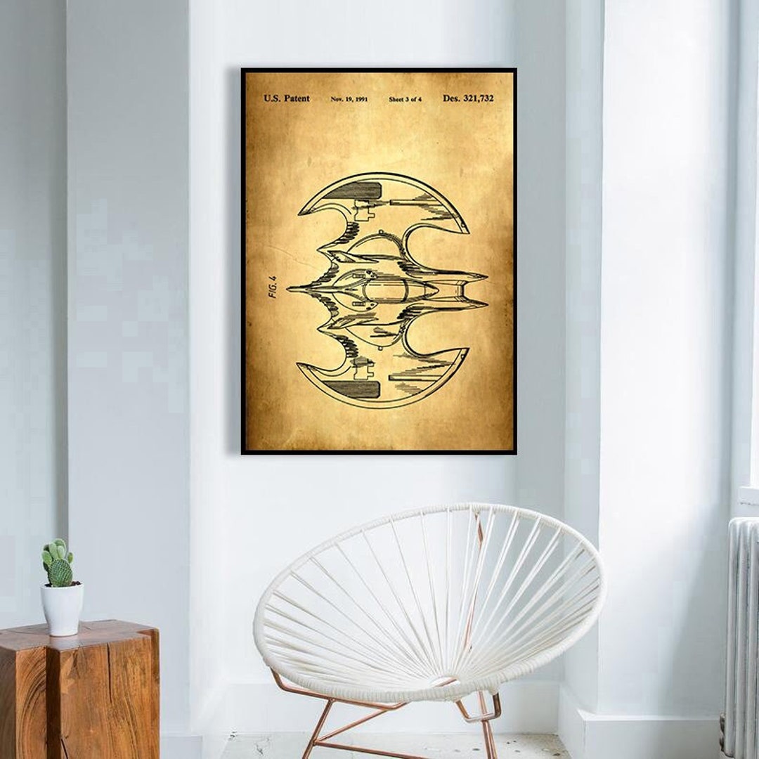 Batman Batarang Patent Print, Vintage Patent Poster, Framed Art Print ...