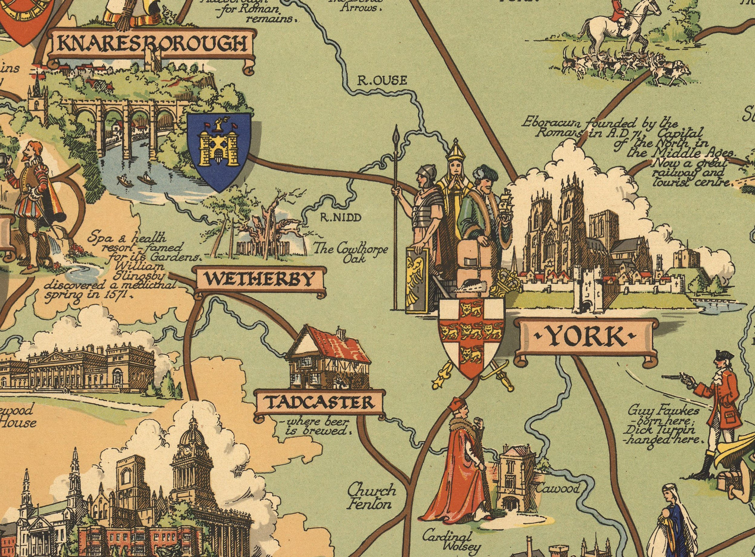 Old Map of Yorkshire Vintage Map Poster Vintage Pictorial - Etsy
