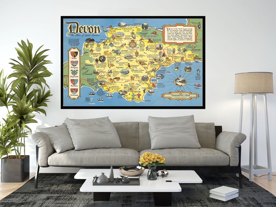 Vintage Pictorial Map of Devon Print, Collectible Wall Art - Etsy UK