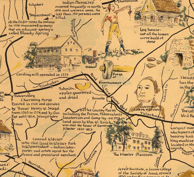 Old Map of Berks County, Vintage Map Poster, Vintage Pictorial Map ...